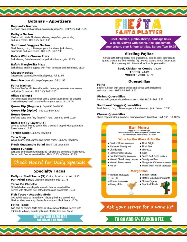 Rafa's Cafe Menu - Rafas Cafe Mexican Restaurant