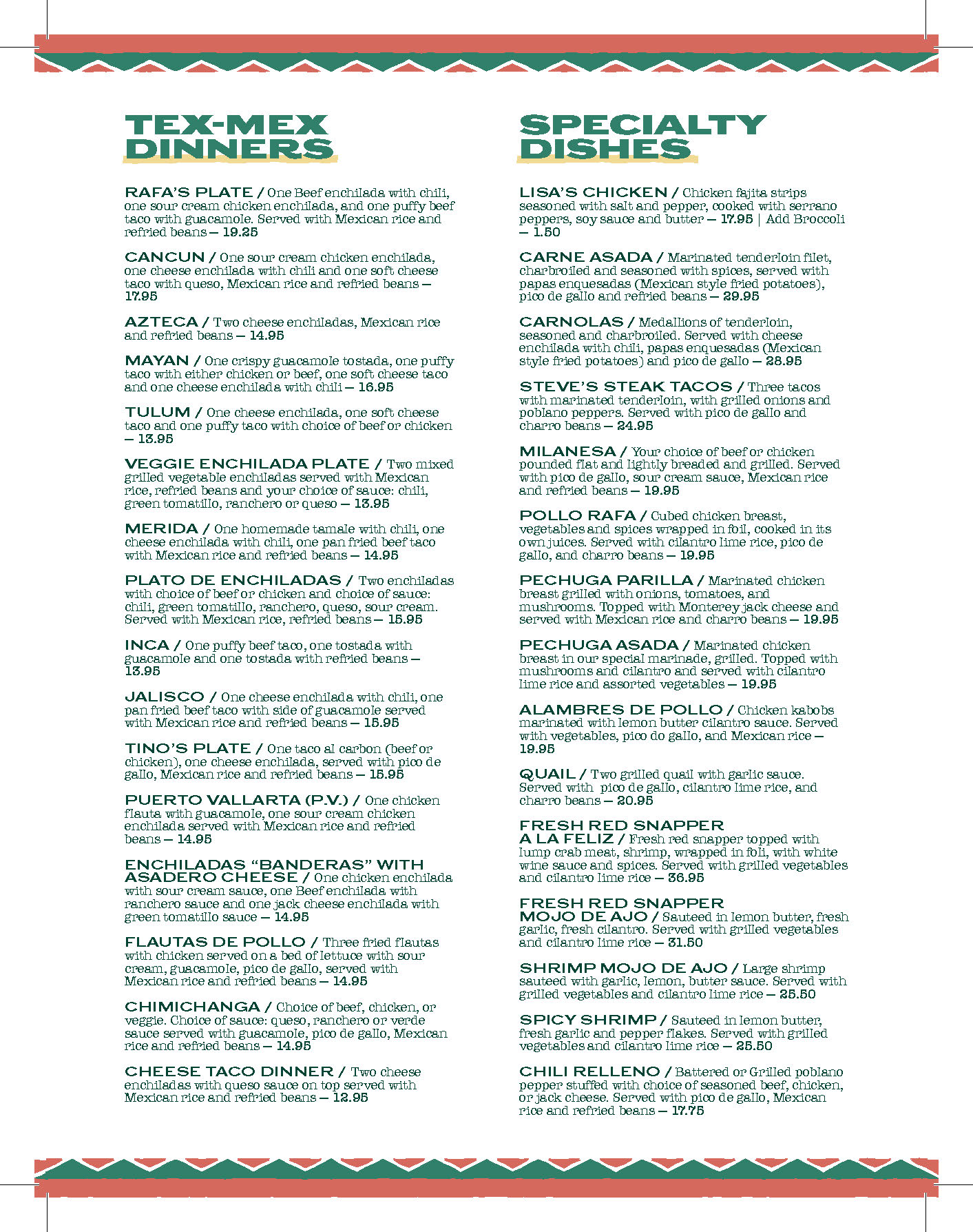 Rafa's Cafe Menu - Rafas Cafe Mexican Restaurant