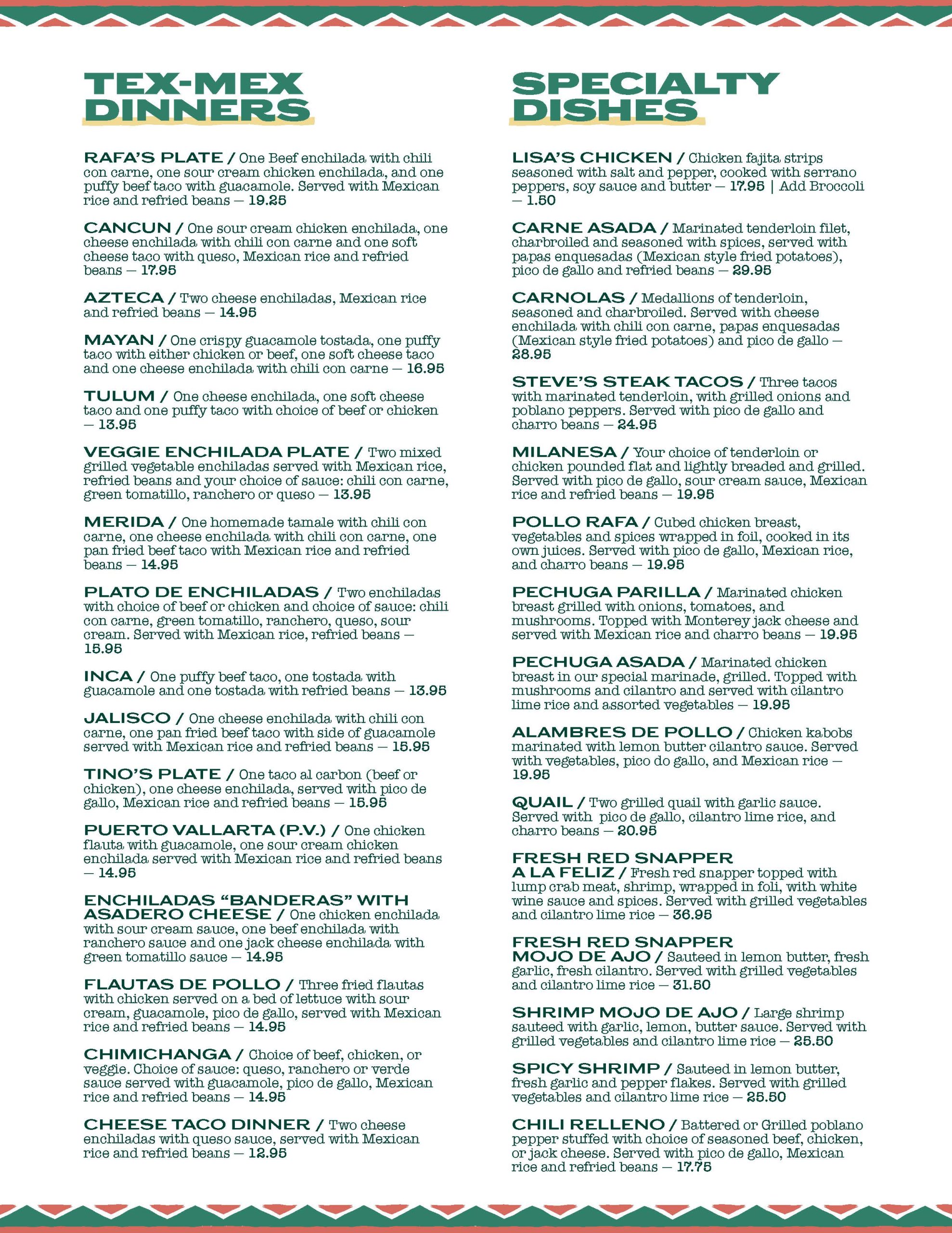 Rafa's Cafe Menu - Rafas Cafe Mexican Restaurant